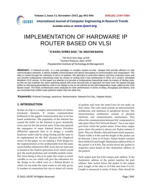 pdf implementation of hardware ip router based on vlsi · pdf