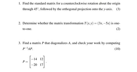 Solved 1 Find The Standard Matrix For A Counterclockwise