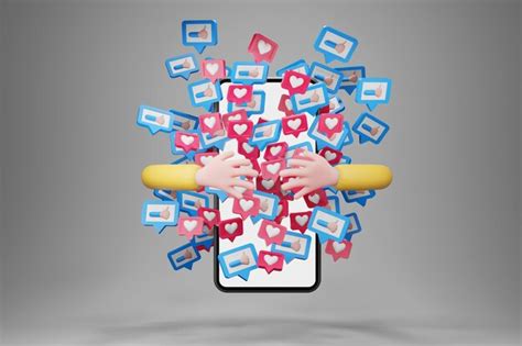 Premium Photo Hand Embracing Smartphone With Social Icons Notifications Flying Around Cartoon