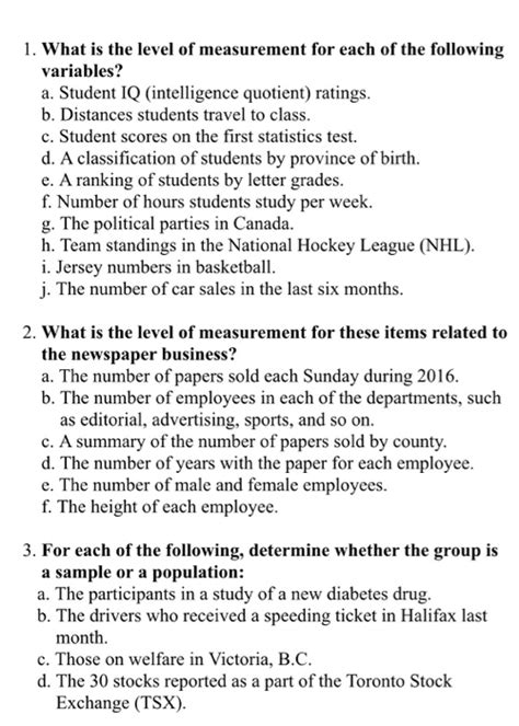Solved 1 What Is The Level Of Measurement For Each Of The