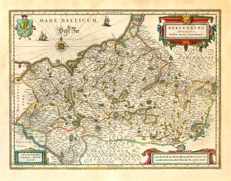 Old Antique Map Of Mecklenburg By Willem Blaeu Sanderus Antique