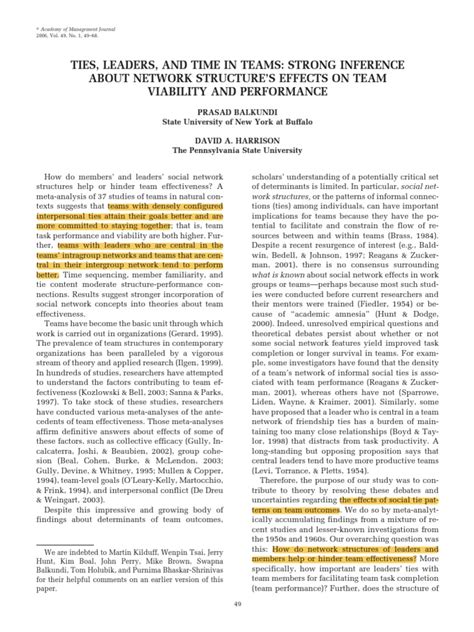 Balkundi And Harrison 2006 Ties Leaders And Time In Teams Pdf