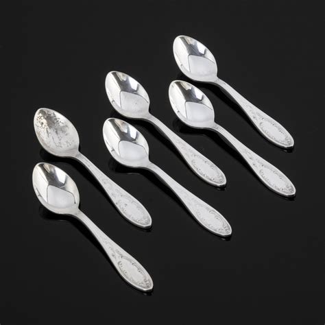 Набор из 6 кофейных ложек с растительным декором, мельхиор (медь-никель ...