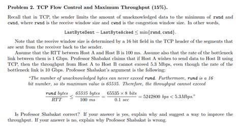 Solved Problem TCP Flow Control And Maximum Throughput Chegg