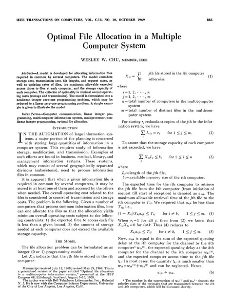 Pdf Optimal File Allocation In A Multiple Computer System