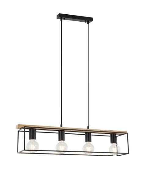 Virun Interior Rectangular Frame Wood With Black Hardware Pendant Lig