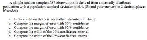 Solved A Simple Random Sample Of Observations Is Derived Chegg