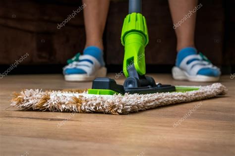 Woman With Mop Mopping Wooden Laminate Floor Stock Photo Andriano Cz 120666560