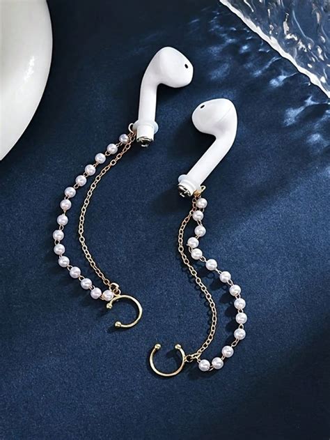 2pcs Earphone Anti Lost Chainanti Drop Artifact Pearl Simple Ear Chain