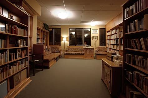 Library With Bookshelves And Reading Nooks During Early Morning Hours Stock Illustration
