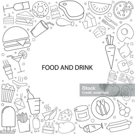 음식과 음료 라인 아이콘에서 배경입니다 선형 벡터 패턴 배너 표지판에 대한 스톡 벡터 아트 및 기타 이미지 배너 표지판 웹 배너 햄버거 류 Istock