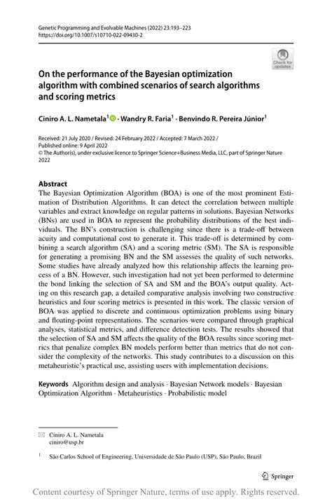 On The Performance Of The Bayesian Optimization Algorithm With Combined Scenarios Of Search