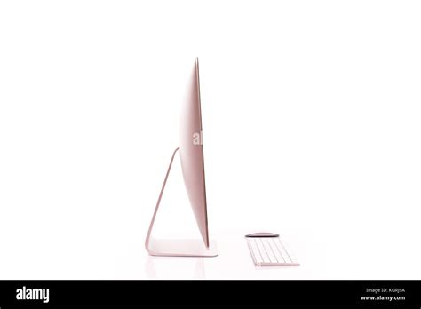 Keyboard And Computer Screen On A White Table With Reflection Stock