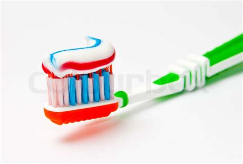 Toothbrush With Tricolor Toothpaste Stock Image Colourbox