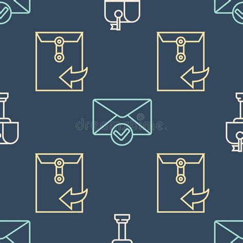 set line mail box envelope and envelope and check mark on seamless