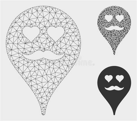 Lover Smiley Map Marker Vector Mesh Network Model And Triangle Mosaic Icon Stock Vector