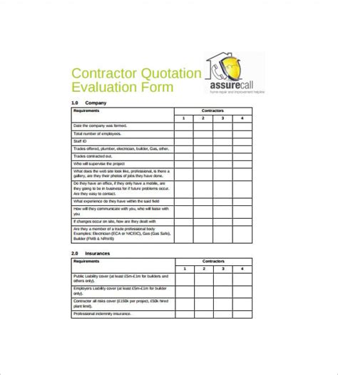 Contractor Performance Evaluation Template Excel At Vanlucianoblog Blog
