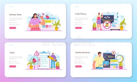 Software Tester Web Banner Or Landing Page Set Application Or Website