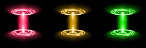 색상 홀로그램 포털 매직 판타지 포털 홀로그램 효과매직 서클 텔레포트 연단 클라크 압정에 불꽃과 벡터 빛 광선 강단에 대한 스톡 벡터 아트 및 기타 이미지 Istock