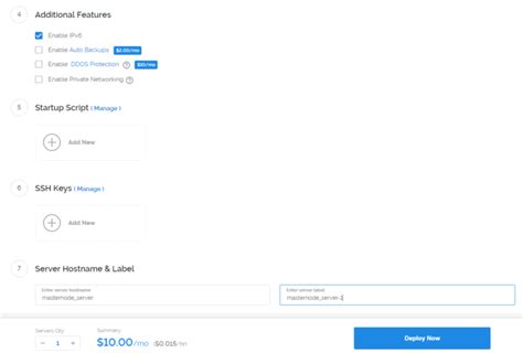 vultr masternode server setup account creation and server deployment