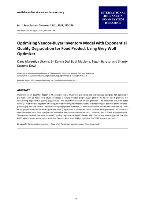 Pdf Optimizing Vendor Buyer Inventory Model With Exponential Quality Degradation For Food