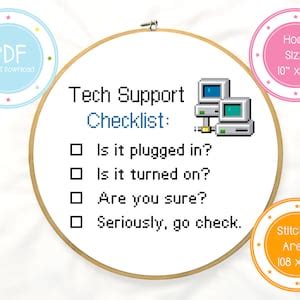 Funny Tech Support Checklist Computer Nerd Geek Cross Stitch Pattern PDF Instant Download Etsy
