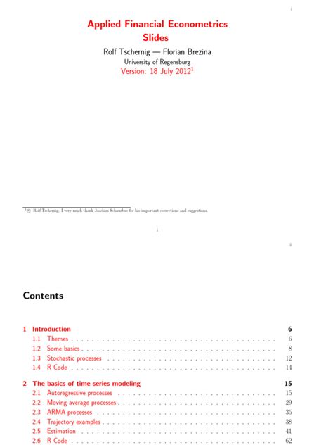 Applied Financial Econometrics Slides Pdfdrive Download Free Pdf Autoregressive Model