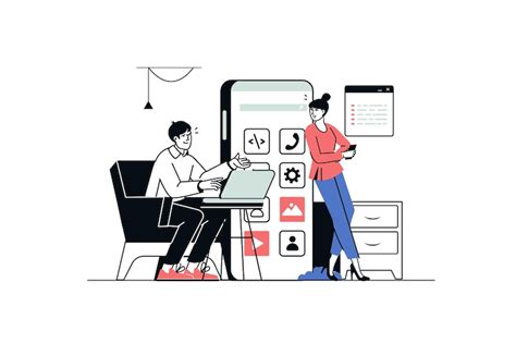 Premium Vector App Development Concept In Flat Line Design Man And