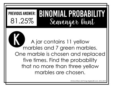 Binomial Probability Scavenger Hunt All Things Algebra®