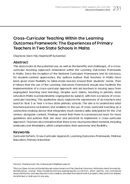 Pdf Cross Curricular Teaching Within The Learning Outcomes Framework The Experiences Of