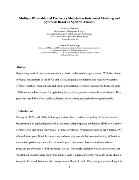Pdf Instrument Modeling And Synthesis