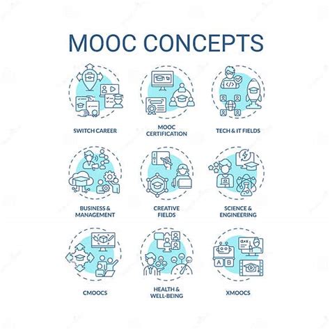 Editable Blue Thin Line Icon Set Representing Mooc Stock Illustration
