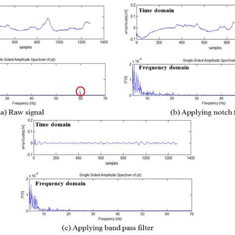 preprocessing results of raw eeg signals a raw signal b notch