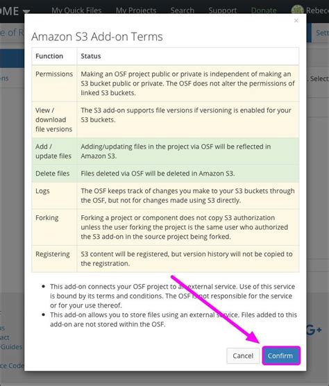 Connect Amazon S To A Project OSF Support