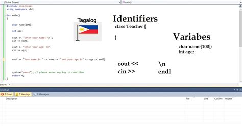 identifiers variables and cin and cout in c tagalog tutorial 2 youtube