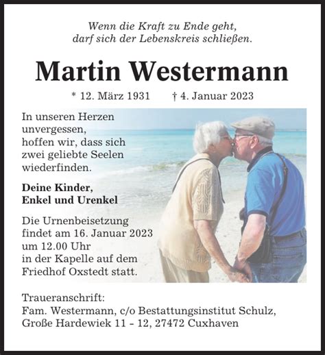 Martin Westermann Traueranzeige Cuxhavener Nachrichten