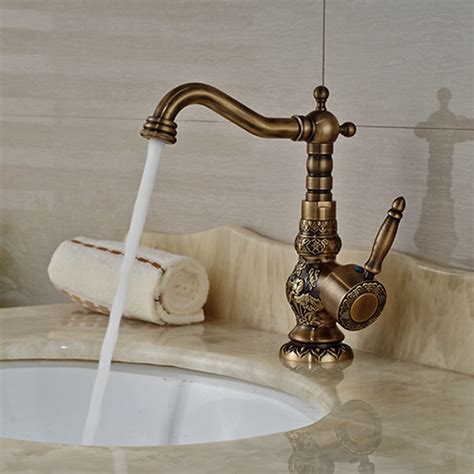 Deck Mount Antique Brass Bathroom Faucet Ceramic Handle Fontanashowers