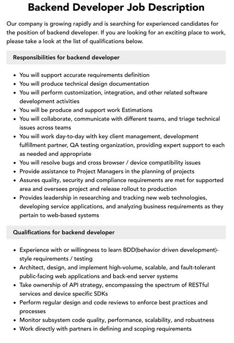 Backend Developer Job Description Velvet Jobs