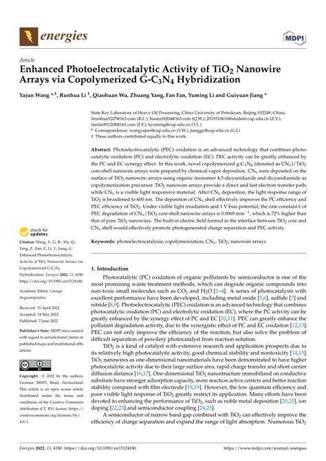 Pdf Enhanced Photoelectrocatalytic Activity Of Tio2 Nanowire Arrays