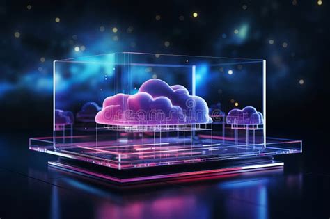 Cloud Data Base Technology Concept With Blue And Pink Glowing Neon Structures On Dark Banner