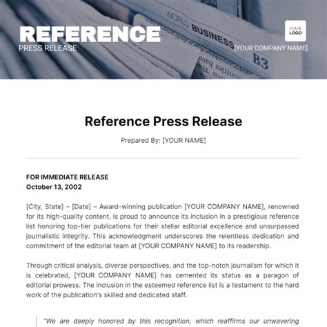 Free Reference Press Release Template To Edit Online