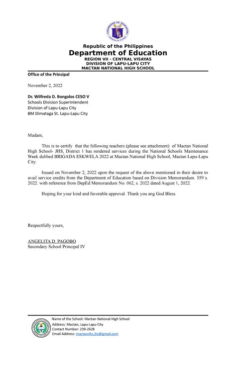 Letter Of Request For The Grant Of Service Credits Republic Of The