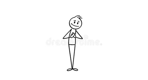 Smiling Stick Figure Character Bowing With Hands Clasped In A Gesture