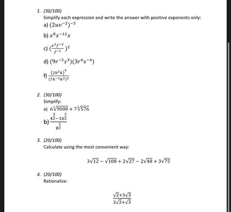 30100 simplify each expression and write the answer