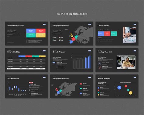 Data Analytics Powerpoint Template Dark Mode Business Analysis Slide Layouts Editable Charts And