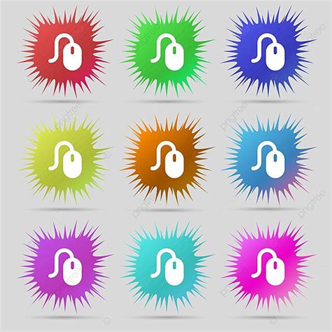 Vector Set Of Nine Original Needle Buttons Featuring A Computer Mouse