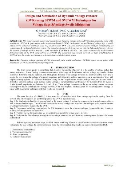 design and simulation of dynamic voltage restorer dvr ijmer