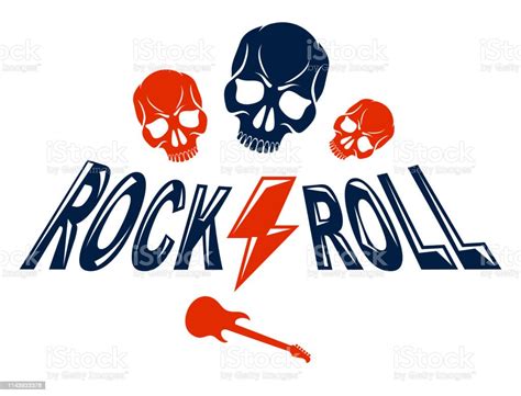 하드 록 음악 벡터 엠 블 럼 공격적인 두개골 죽은 머리 바위와 롤 라벨 펑크 축제 콘서트 또는 클럽 악기 상점이 나 녹음 스튜디오에서 두개골 Hardcore Music