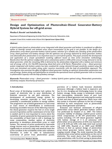 Design And Optimization Of Photovoltaic Pdf Photovoltaic System