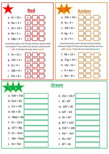 Factorising Linear Expressions Worksheet Teaching Resources Worksheets Chemistry Worksheets